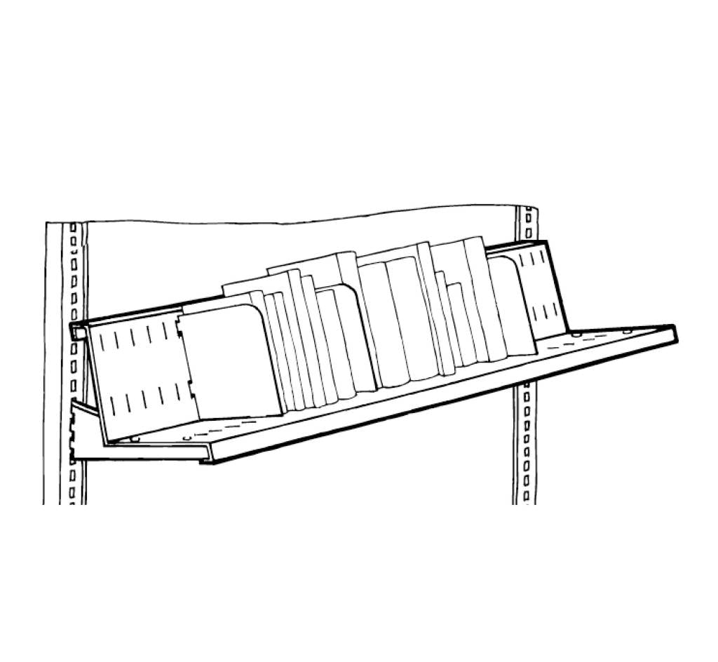 Slanted book and video cassette shelf 3905 - Mobico – Mobico inc.